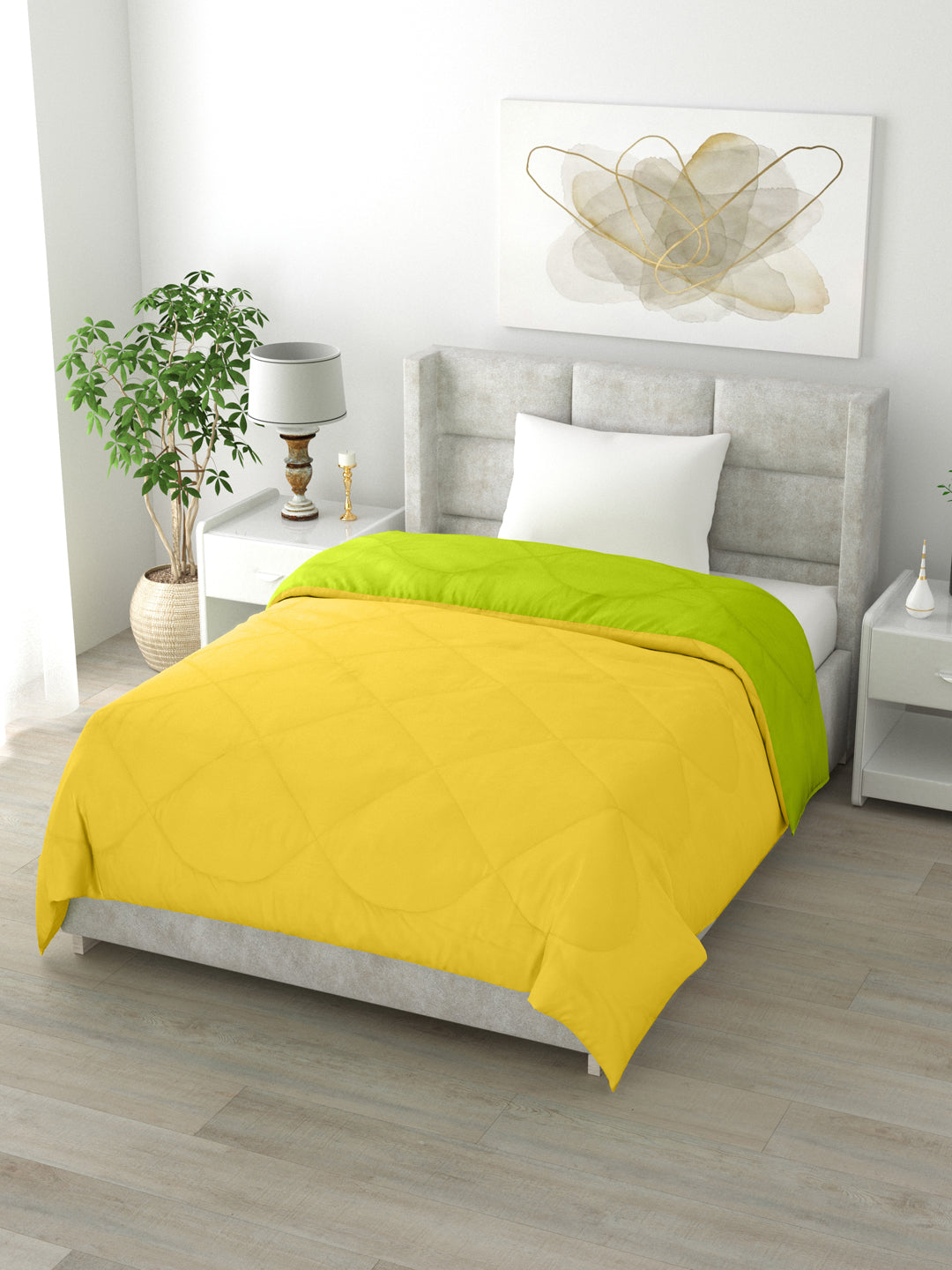 Reversible Single Bed Comforter 200 GSM 60x90 Inches (Yellow & Green ...
