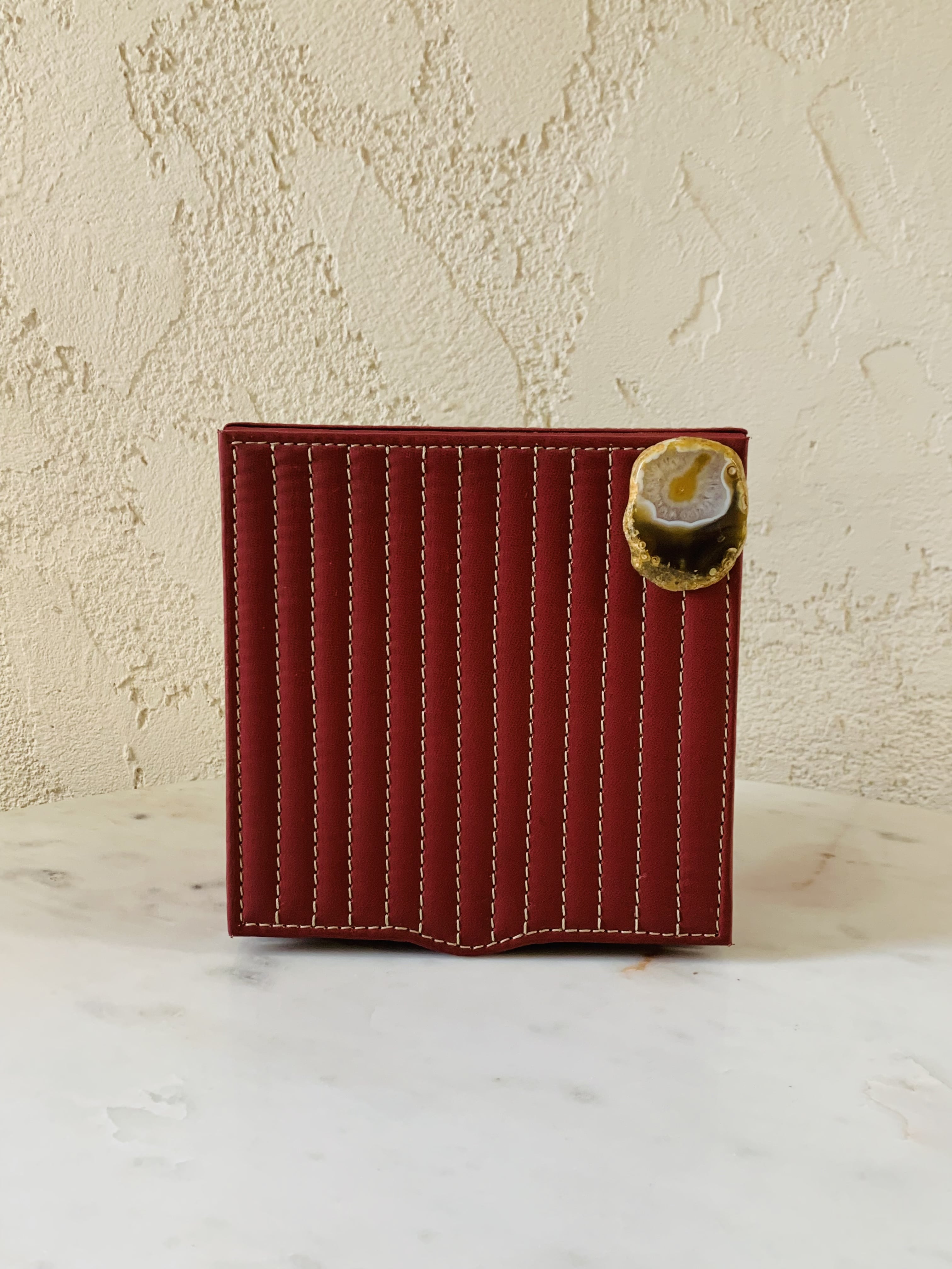 Tea Box Square; Maroon With Stone – The Home Story